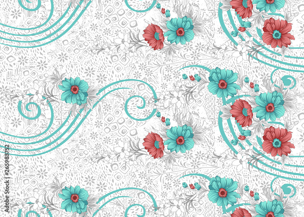 Seamless textile flower border design Stock Illustration | Adobe Stock