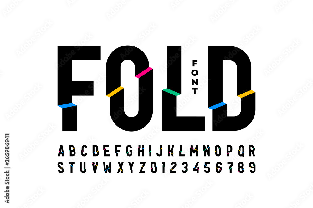 Folded style colorful font design, alphabet letters and numbers Stock ...
