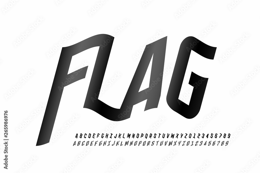 Waving flag style font, alphabet letters and numbers Stock Vector ...