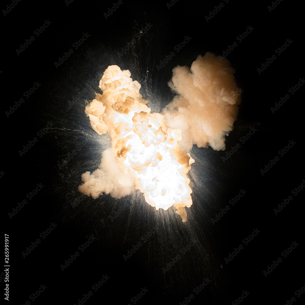 Realistic fiery explosion with sparks over a black background Stock ...