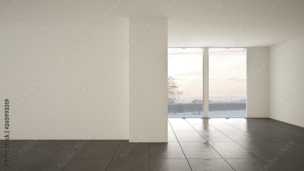 Empty room interior design, open space with big panoramic window on ...