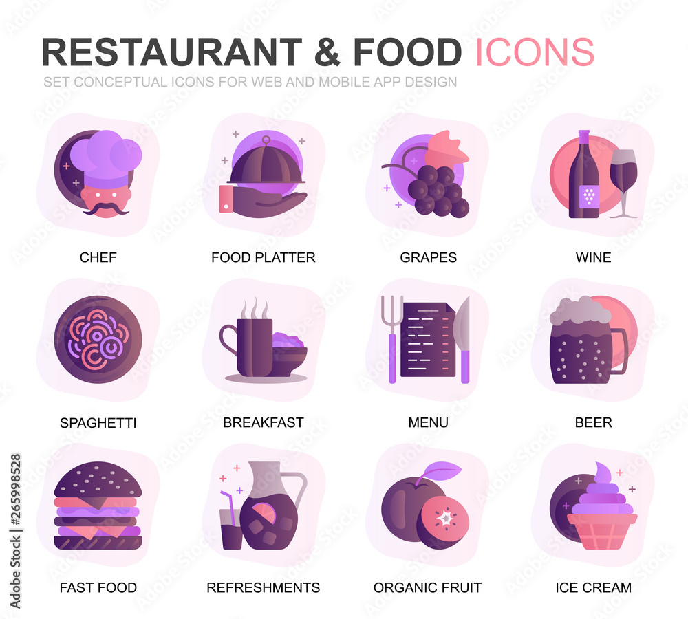Modern Set Restaurant and Food Gradient Flat Icons for Website and ...
