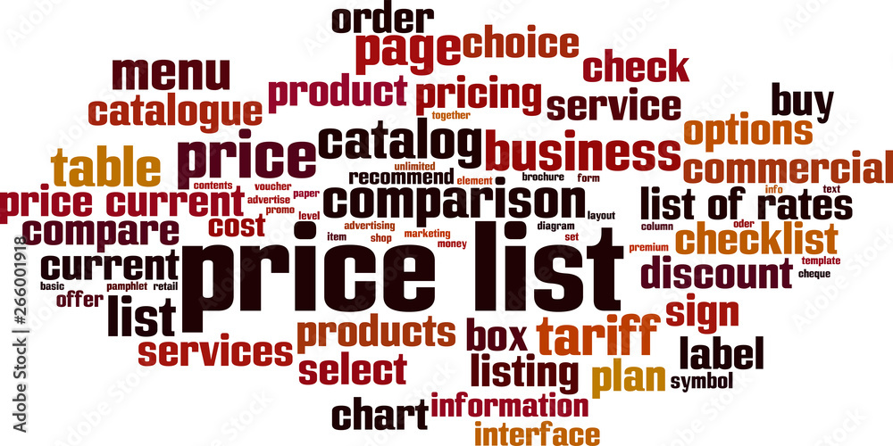 Price list word cloud Stock Vector | Adobe Stock