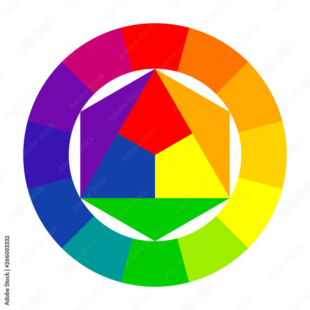 Color wheel, spectrum. Scheme selection of color combinations. Textbook ...