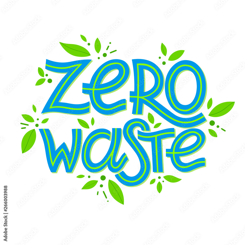 Zero waste vector lettering with tiny leaves.Ink brush inscription ...