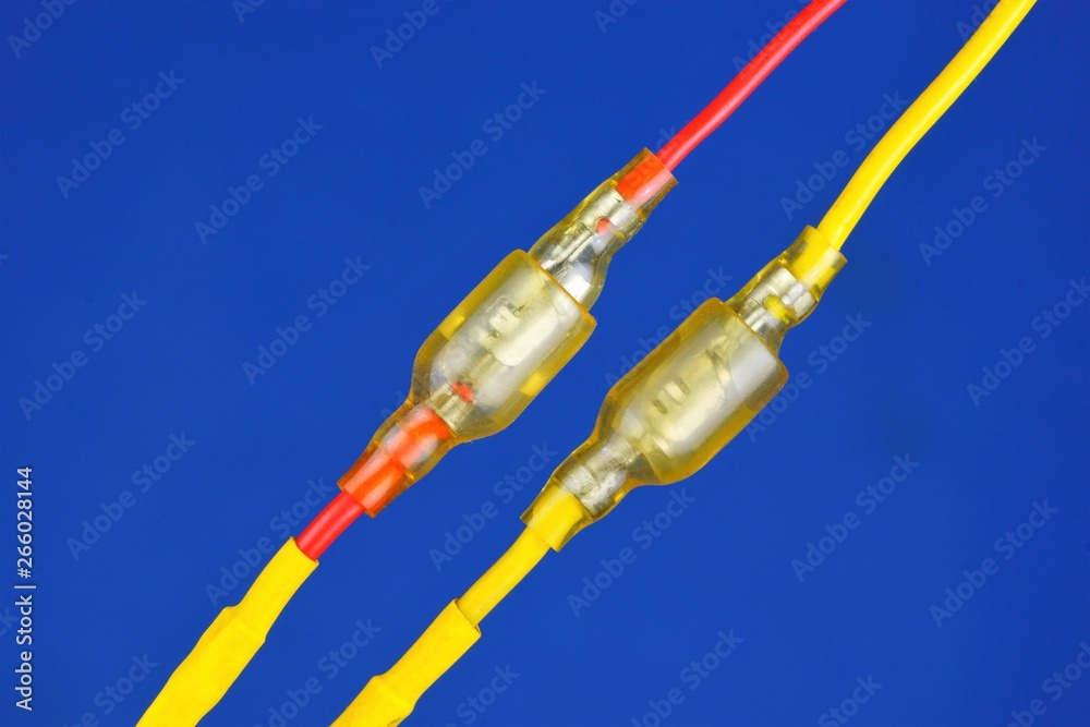 Electrical wires are connected and insulated. Wiring for power supply ...