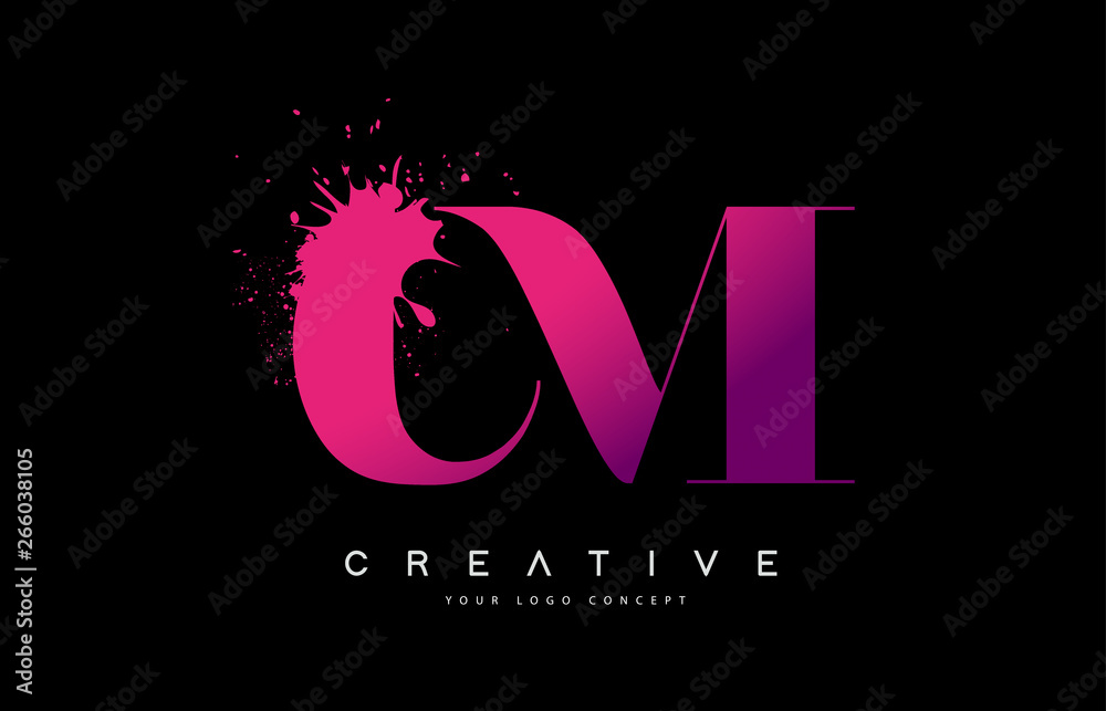 Vetor de Purple Pink CM C M Letter Logo Design with Ink Watercolor ...