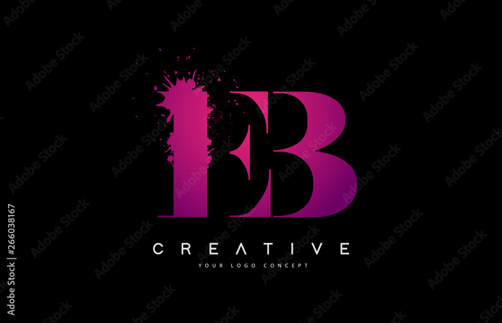 Purple Pink EB E B Letter Logo Design with Ink Watercolor Splash Spill ...