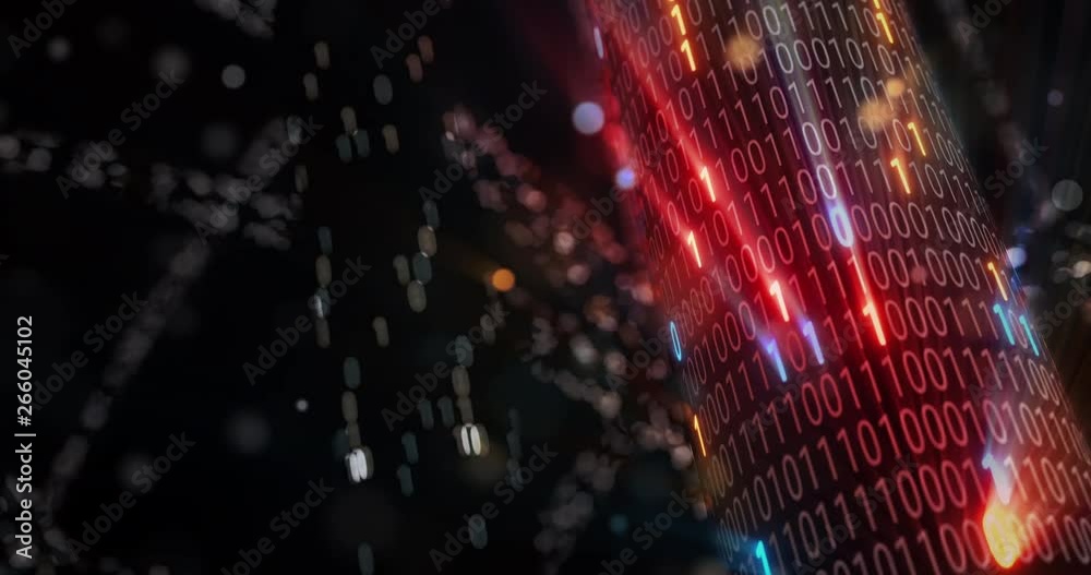 Hacking red and blue digital binary code matrix 01 background. Hacker ...