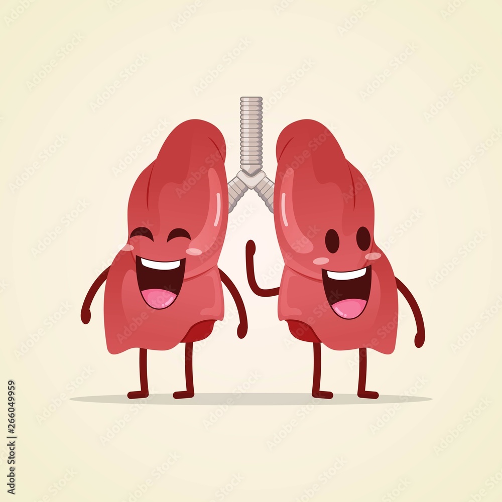 Cute character Lungs smiling cartoon human internal organ vector de ...