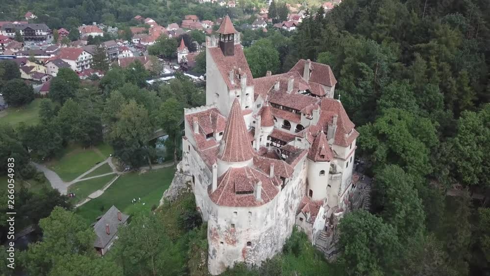 Bran castle aerial view attributed to count Dracula in Transylvania ...