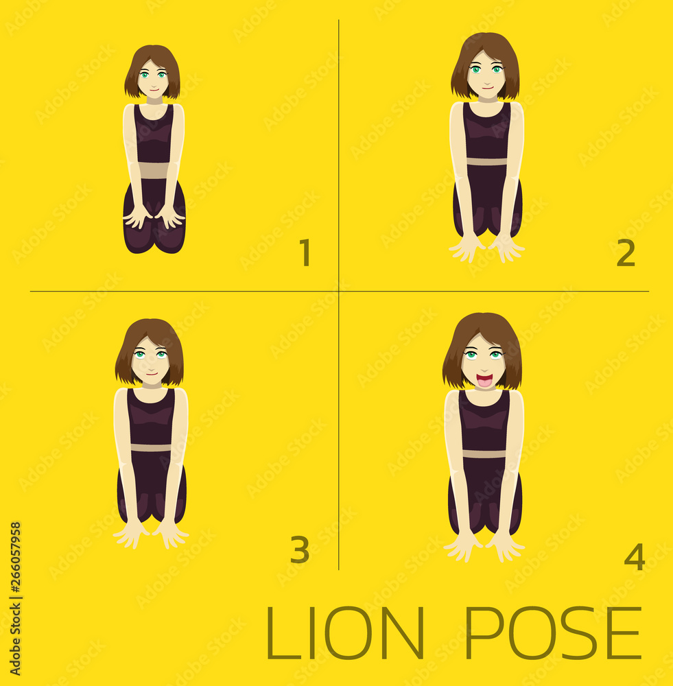 Lion Pose Yoga Manga Tutorial How Cartoon Vector Illustration Stock Vector Adobe Stock