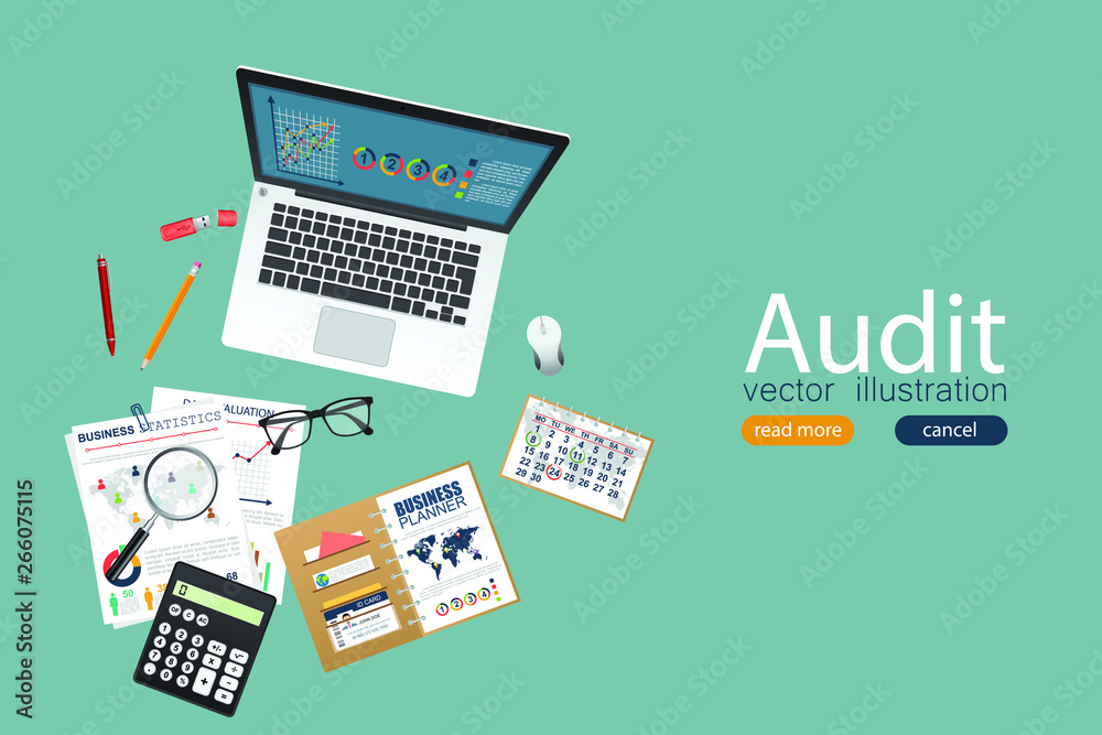 Auditing concept. Realistic design of accounting, research, calculating ...