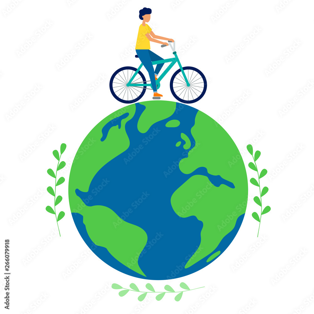 Man rides a bicycle. World Environment Day. Save energy. Earth Day ...