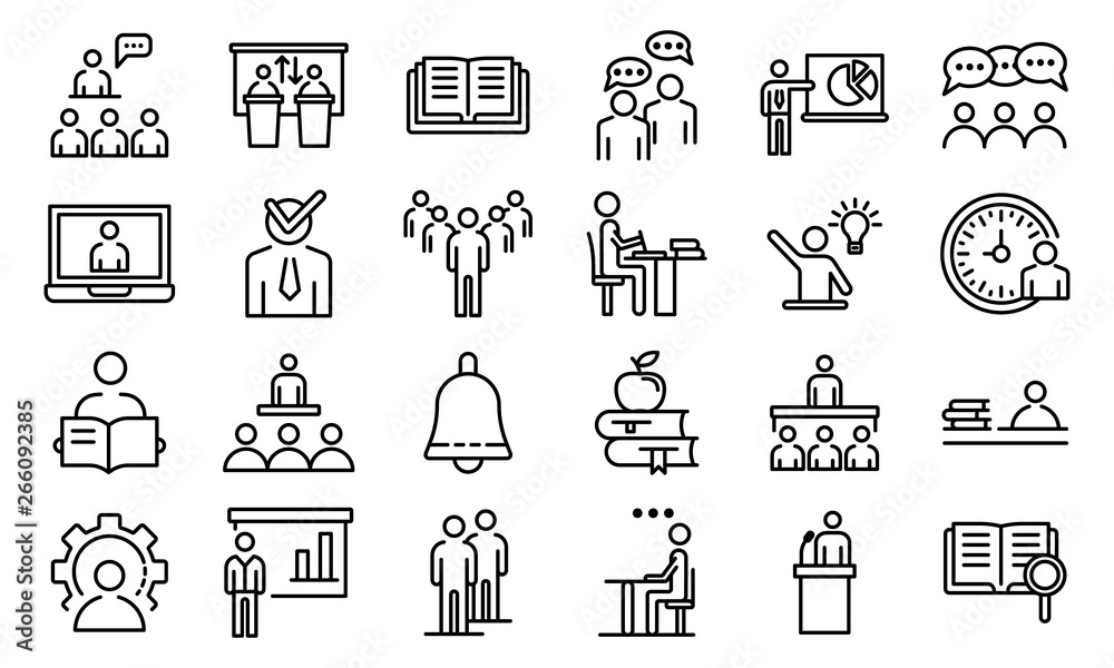 Lecture Class Icons Set Outline Set Of Lecture Class Vector Icons For Web Design Isolated On