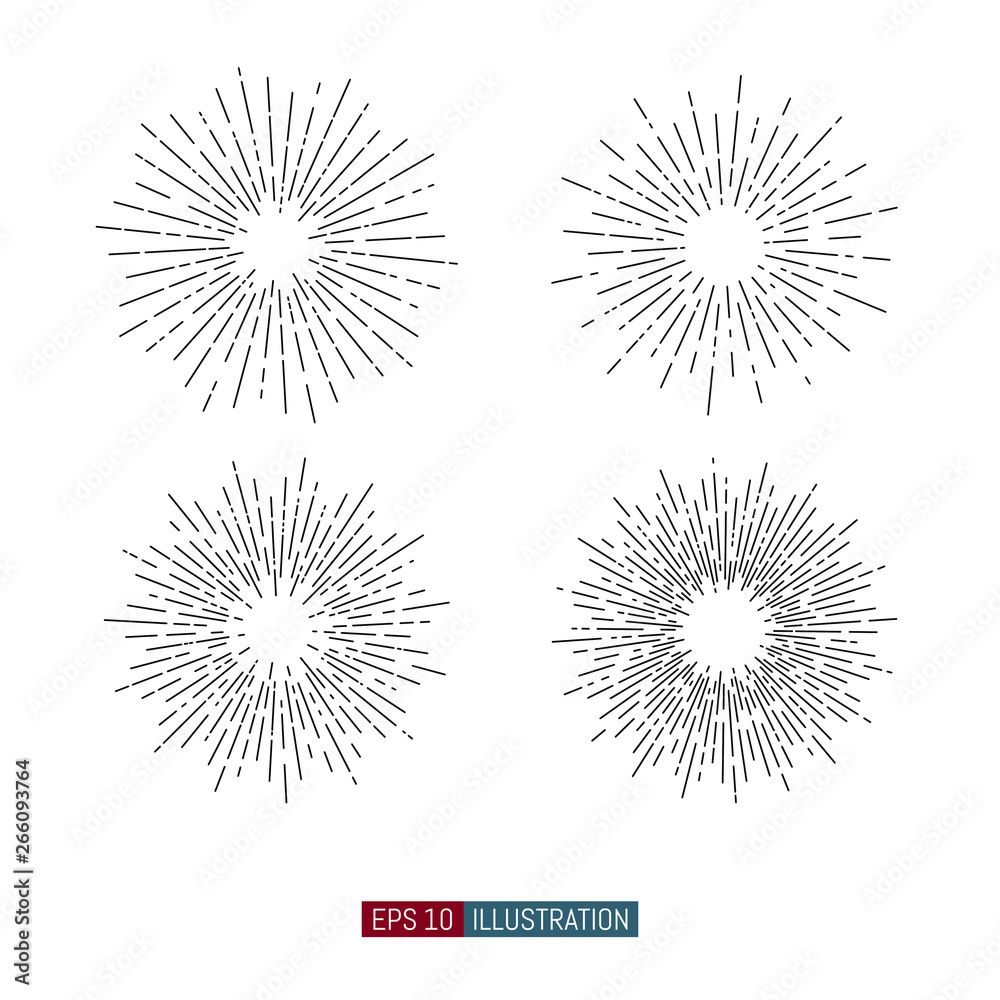Trendy linear sun rays backgrounds set. Vintage style sunburst ...