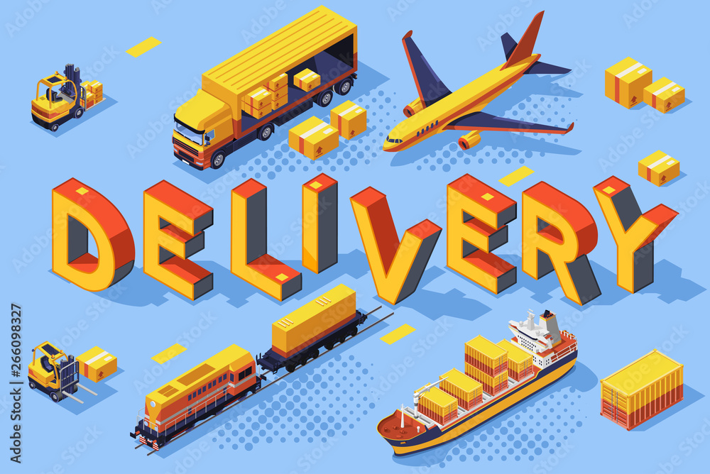 Export road air concept. Railroad freight, transport technologies for ...