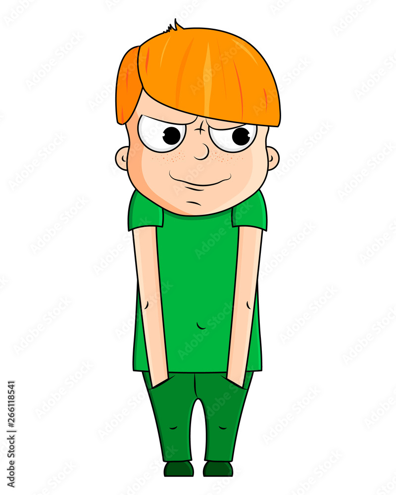 Cute cartoon red boy with smug emotions. Vector illustration Stock ...