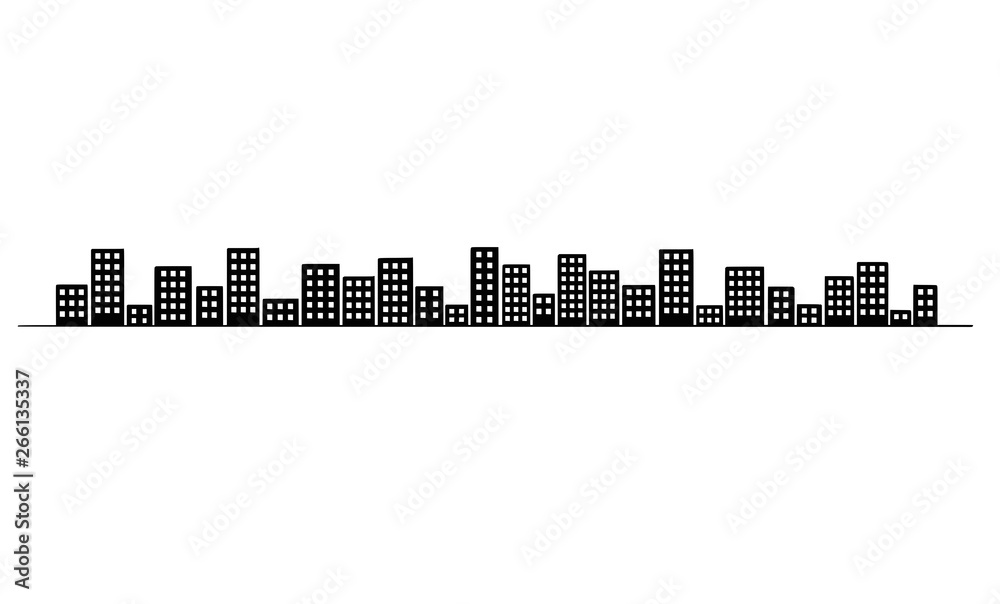 Vector artistic drawing and illustration of generic city buildings on ...