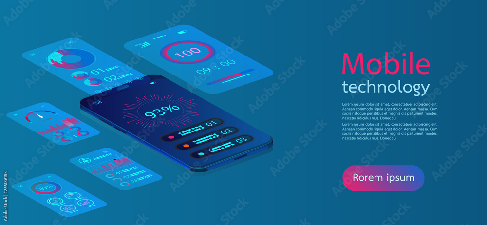 Mobile screens modern infographic. Diagram template and chart graph ...