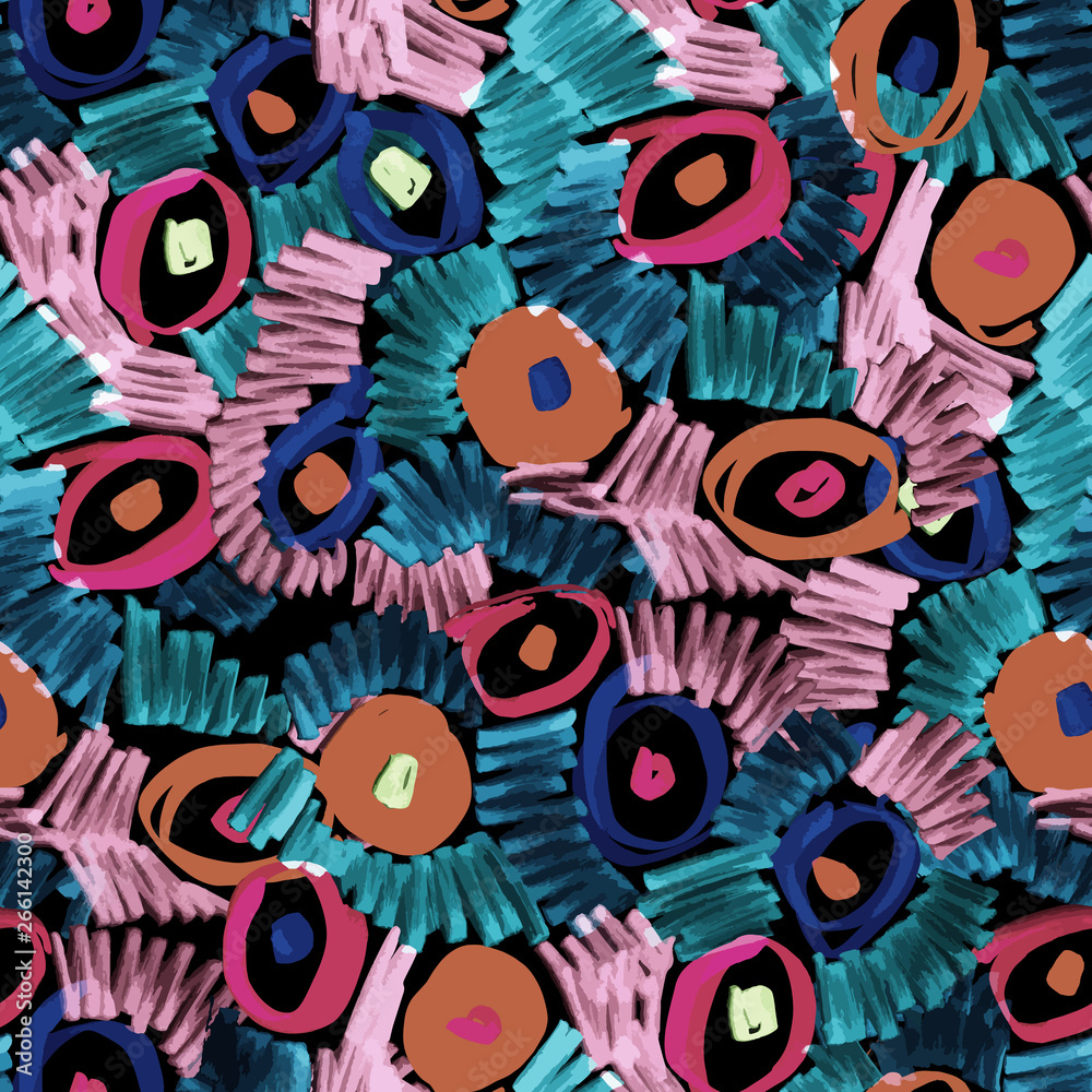 Abstract colorful seamless pattern. Repeat doodle elements drawn by ...