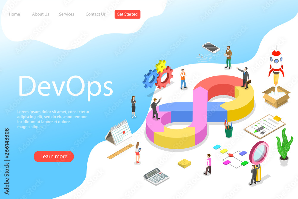 Isometric flat vector landing page template of DevOps, development and ...