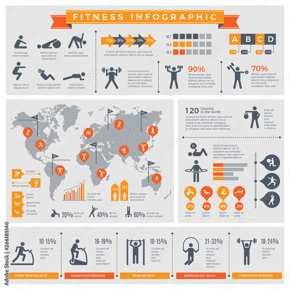 Fitness infographic. Sport lifestyle healthy people making exercises in ... Fitness infographic. Sport lifestyle healthy people making exercises in ...