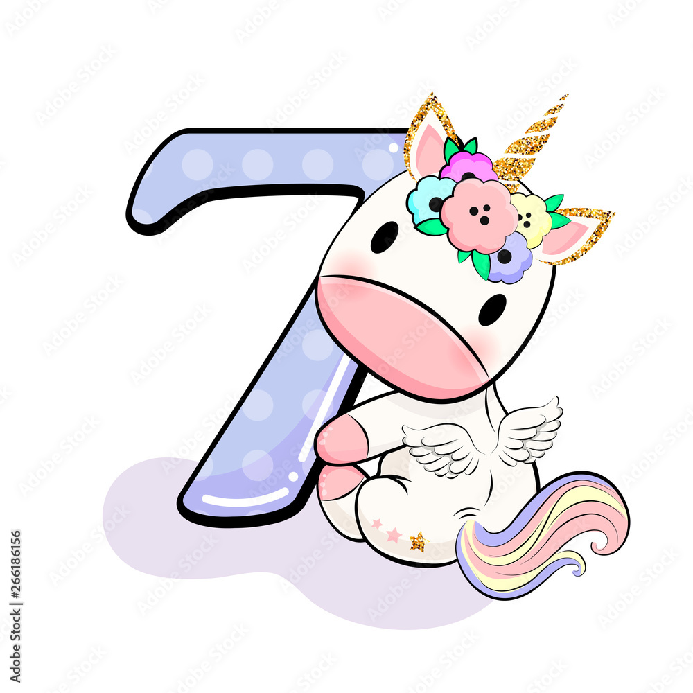 7 Birthday party invitation with baby unicorn Stock Vector | Adobe Stock