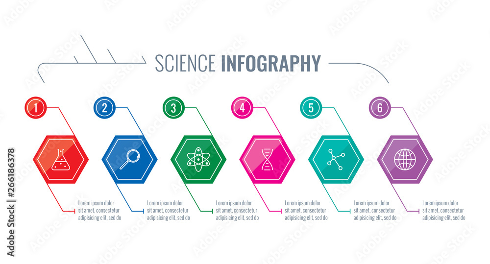 science infographic. hexagonal science infographic. six steps Stock ...