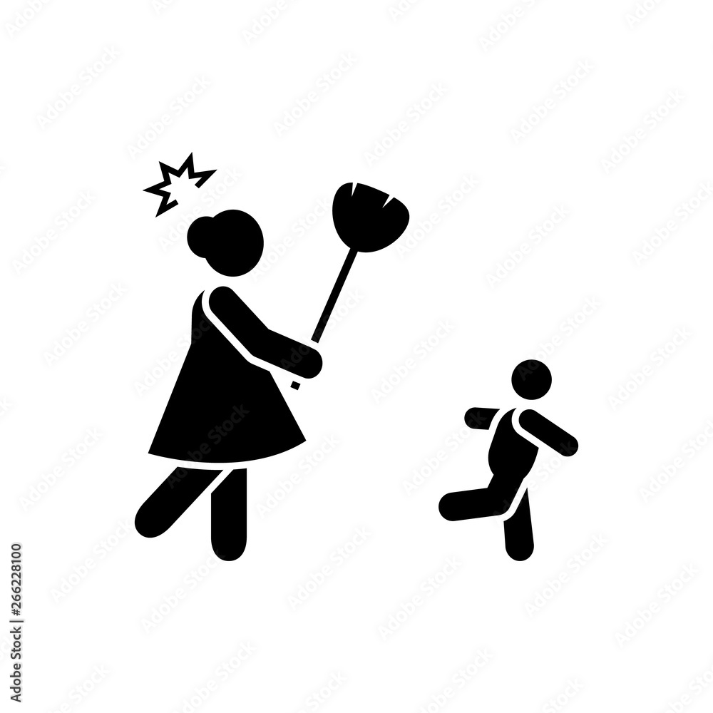 Broom, angry, child, mother icon. Element of parent icon. Premium ...