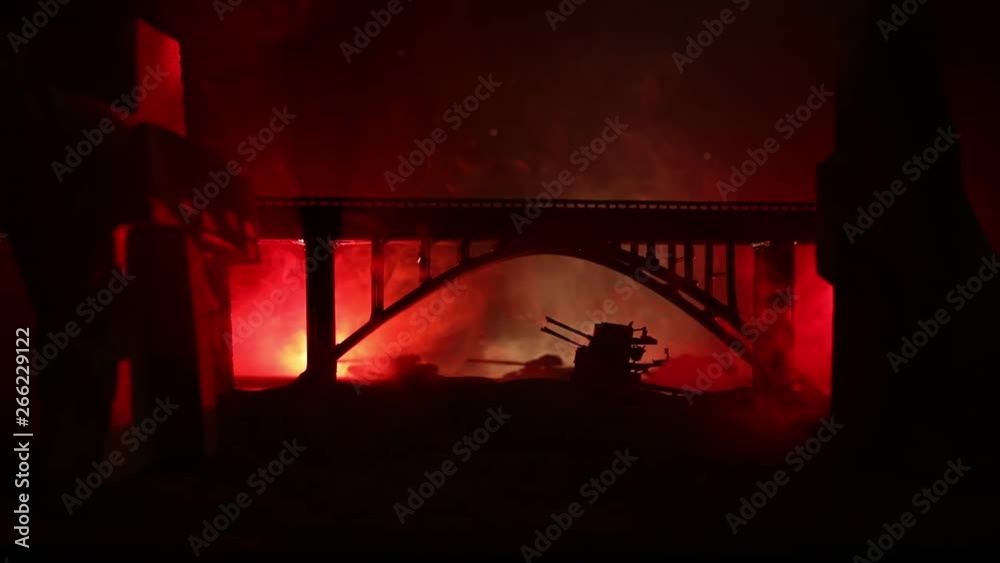 Apocalyptic ruins of the city. Disaster effect. Night scene. City ...