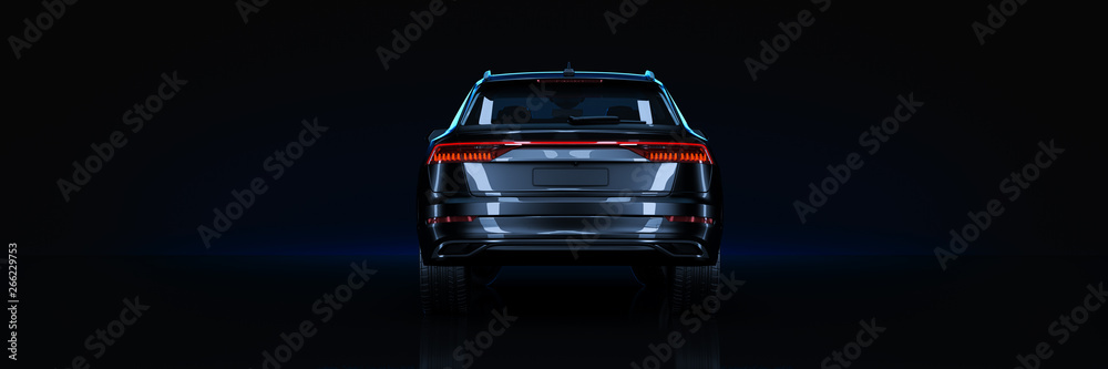 Sports car, studio setup, on a dark background. 3d rendering Stock ...
