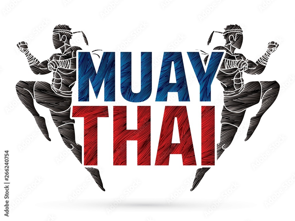 Muay Thai action , Thai boxing jumping to attack with text cartoon ...