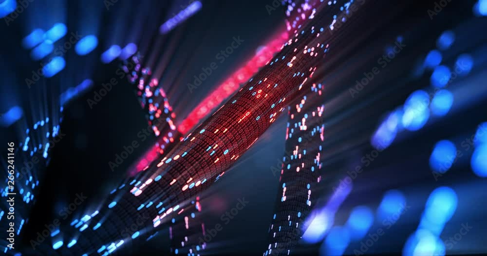 Hacking red and blue digital binary code matrix 01 background. Hacker ...