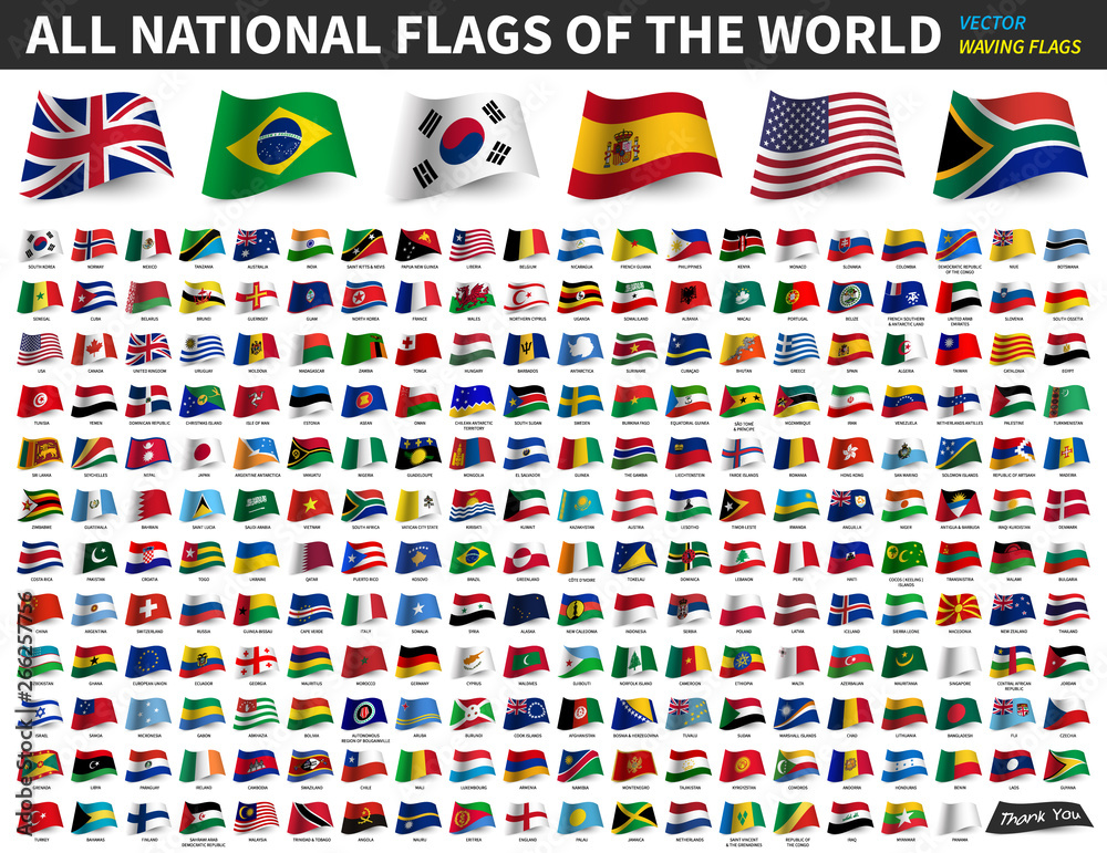 All national flags of the world . Waving flag design . Vector Stock ...