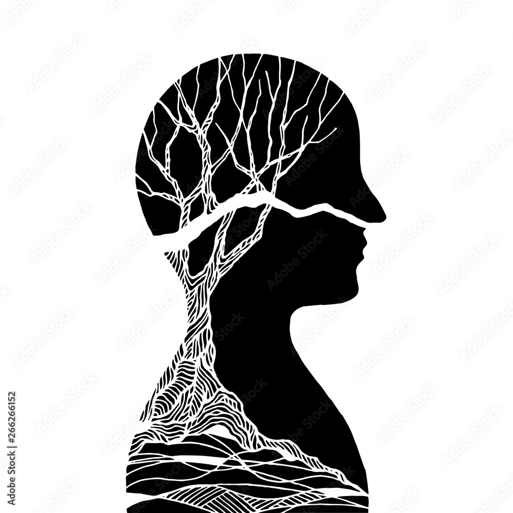 Abstract dead tree human head depression disorder vector abstract art ...