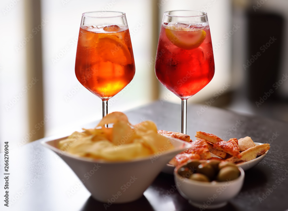 Italian aperitives/aperitif: glass of cocktail (sparkling wine with ...