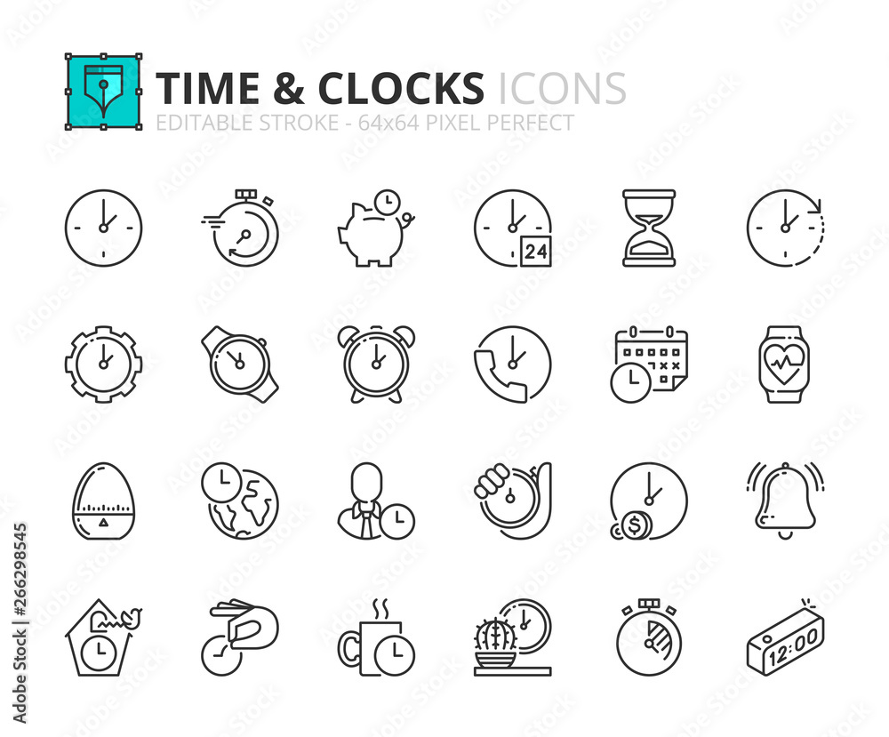 Outline icons about time and clocks Stock Vector | Adobe Stock