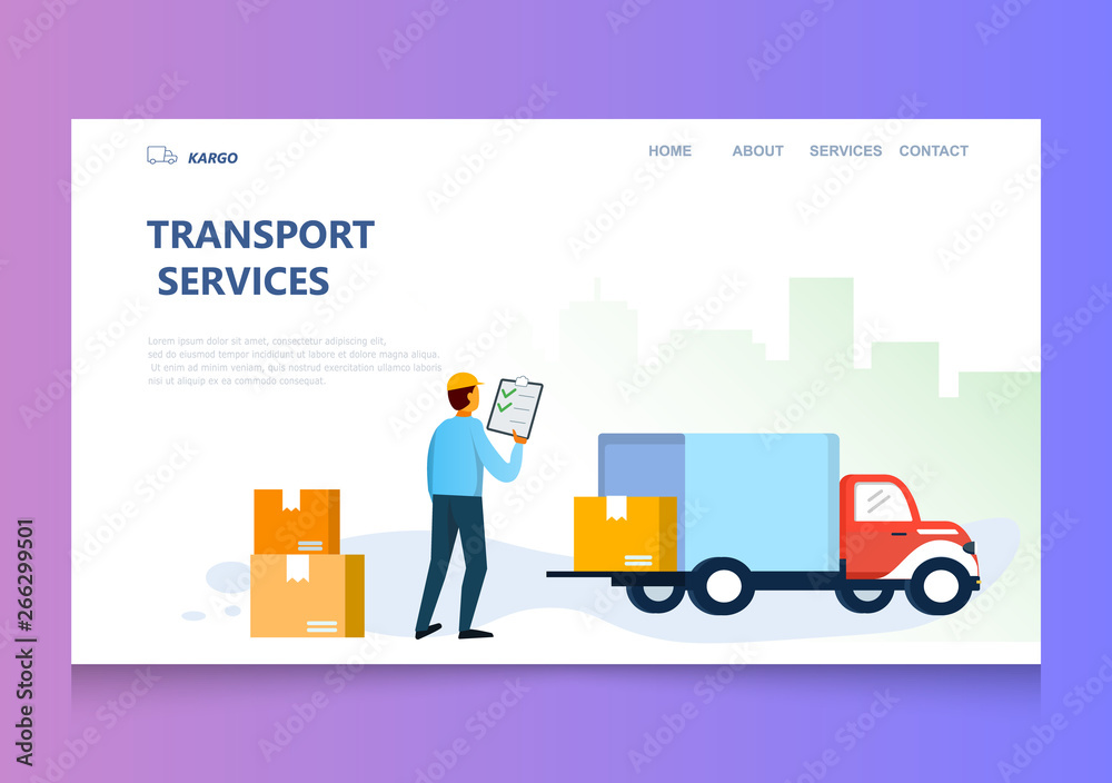 Web page design template of transport service. Courier and delivery ...
