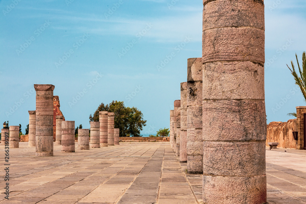 view of stone columns in the square of Tour Hassan tower and The ...