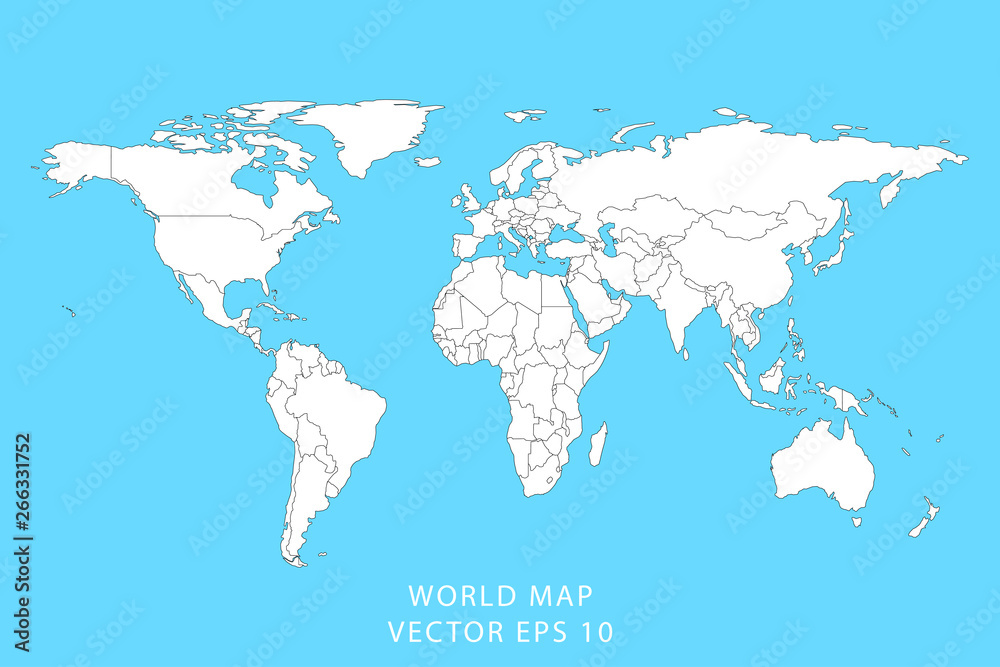 Detailed world map with borders of states. Isolated world map. Vector ...