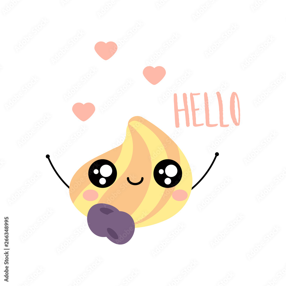 Cute kawaii vector illustration of happy cartoon choux pastry character ...