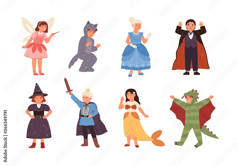 Set of cute children wearing costumes of fairytale characters - prince ...