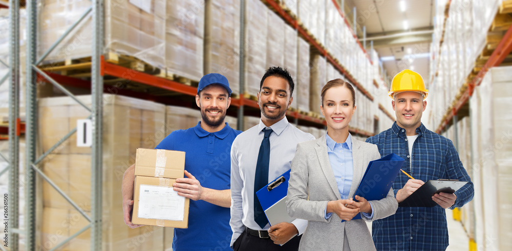 logistic business, delivery service and people concept - happy ...