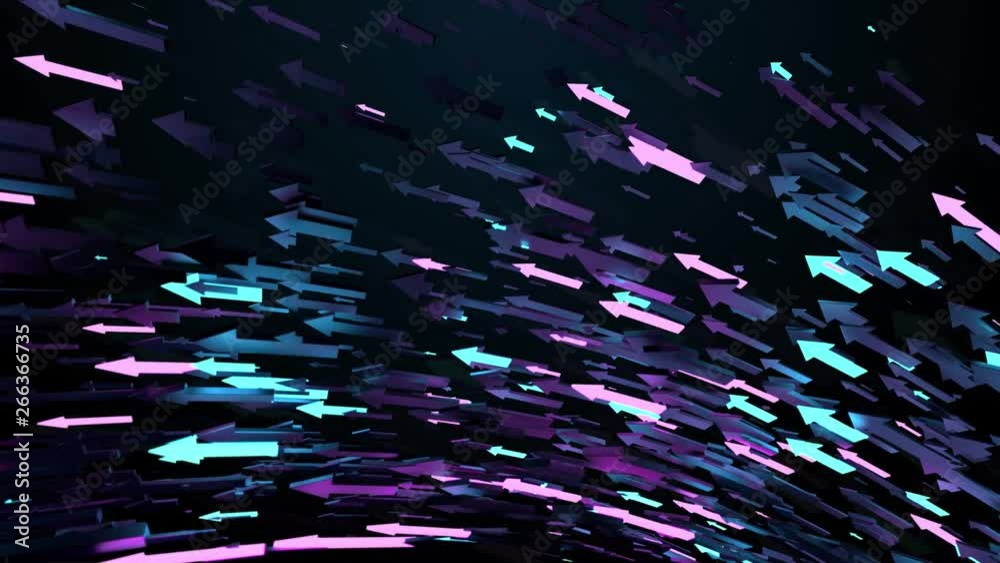 3d render background with arrows that fly. Abstract particles massive ...