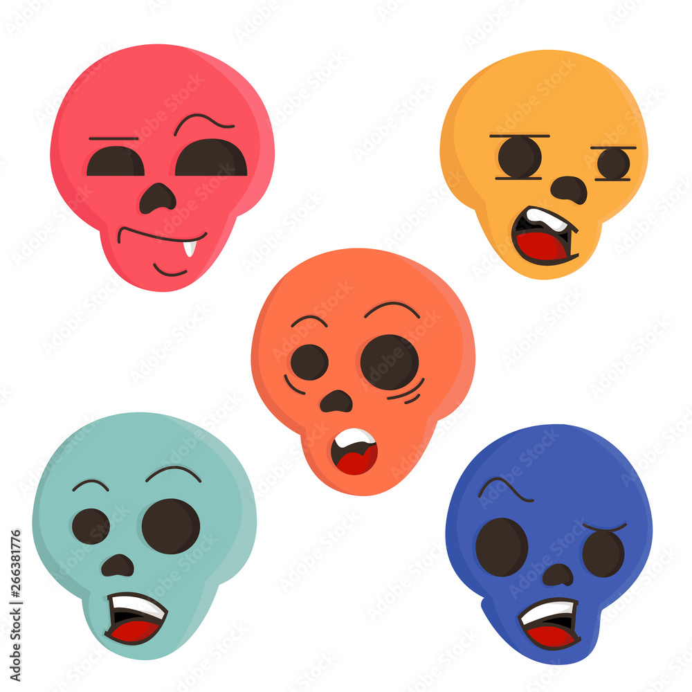 Set of skull emoticon with expression Stock Vector | Adobe Stock