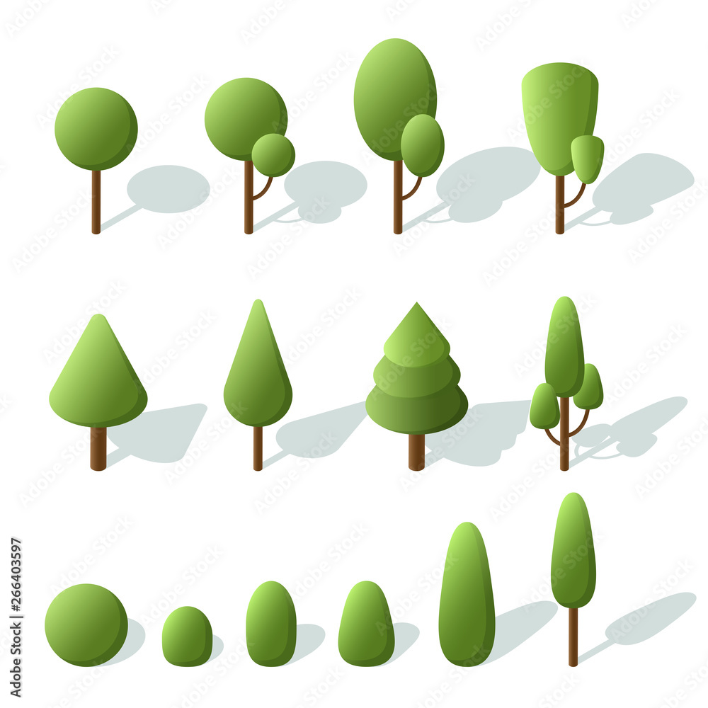 Set trees isometric. 3d trees for landscape design. Icons for city maps ...