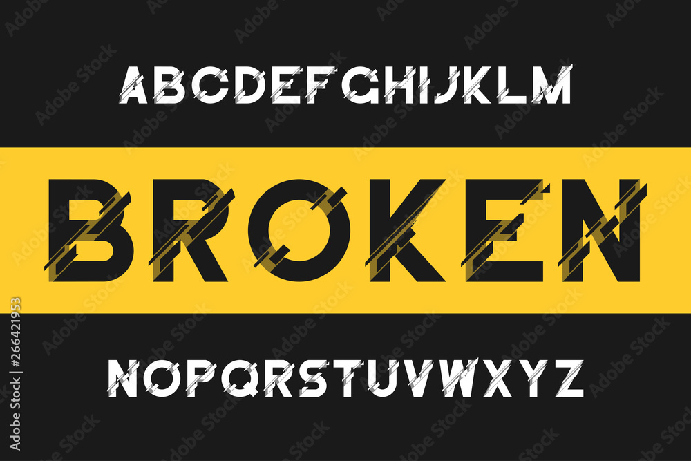 Broken glitch font. Modern sans-serif alphabet with distortion. Vector ...