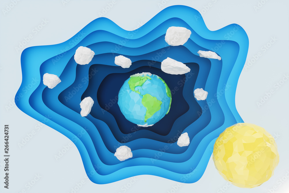 Abstract paper cut background with Earth concept. Paper carving effect ...