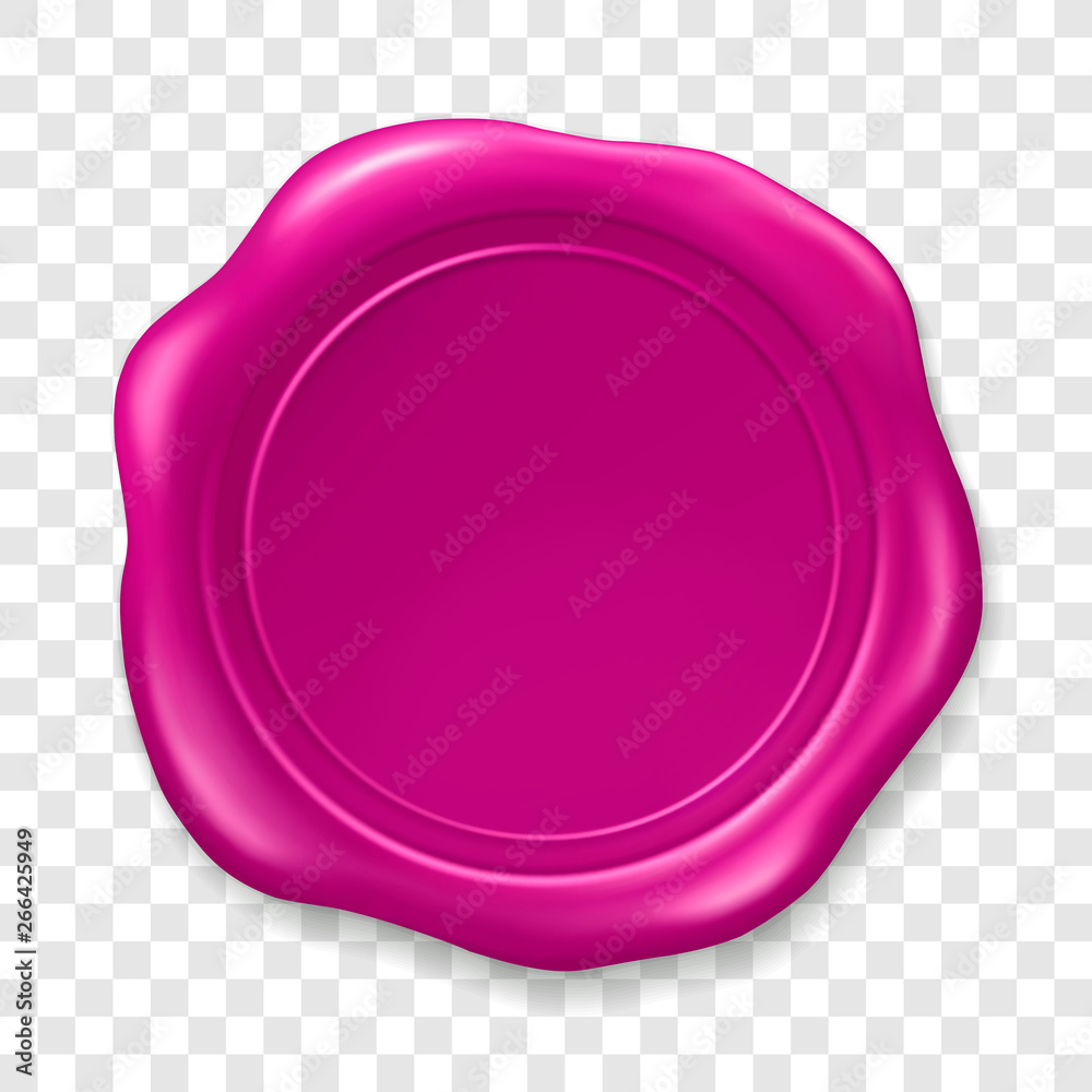 Pink wax seal. Sealing wax old realistic stamp label on transparent ...